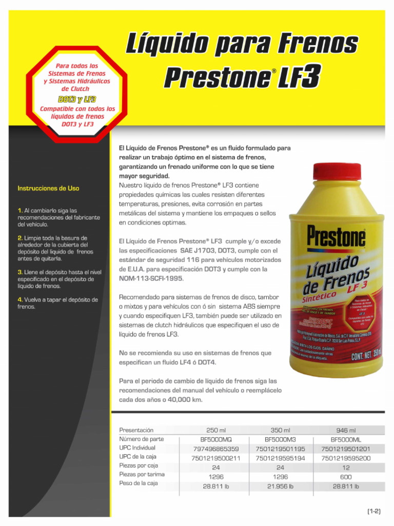 Prestone Brake Fluid LF3 Sell Sheet 2013 AS400Y | PDF