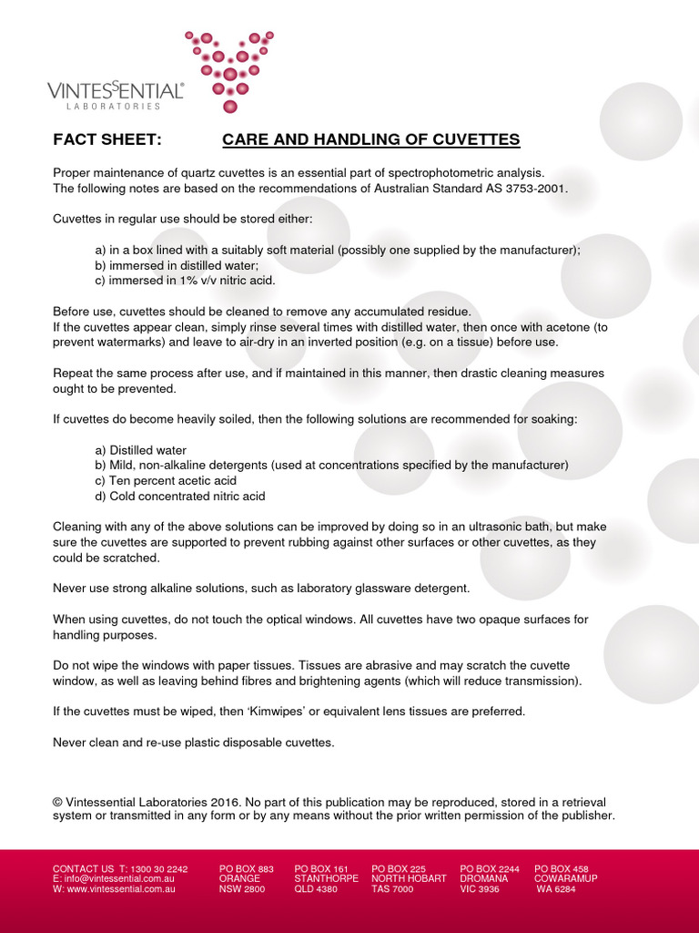 Care and Handling of Cuvettes Factsheet | PDF