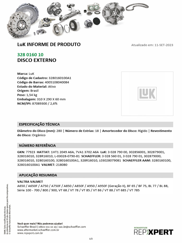 Disco Externo LuK 328 0160 10 para Valtra | PDF