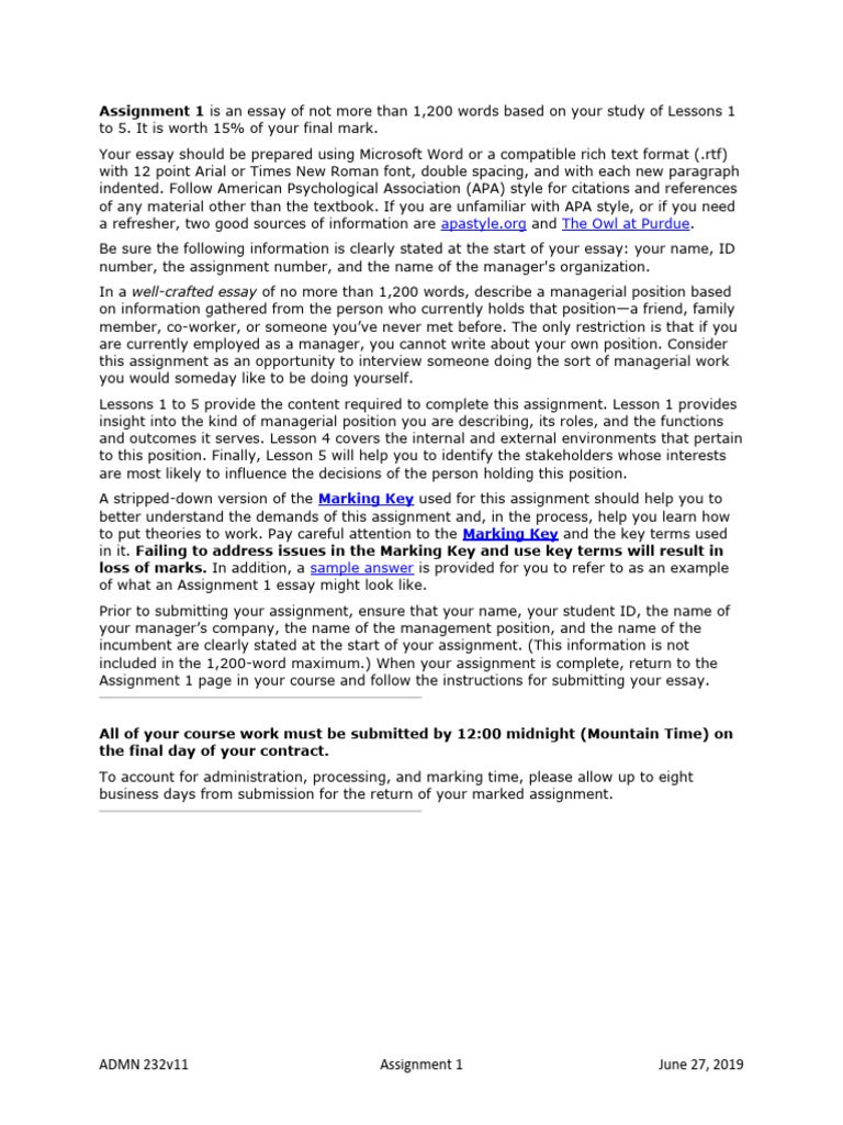 ADMN 232 Assignment 1 Guidelines | PDF | Business