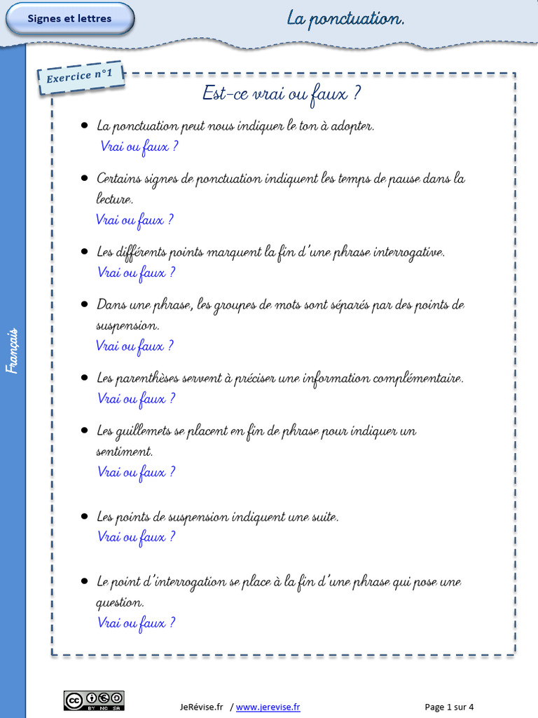 Ponctuation Exercices | PDF
