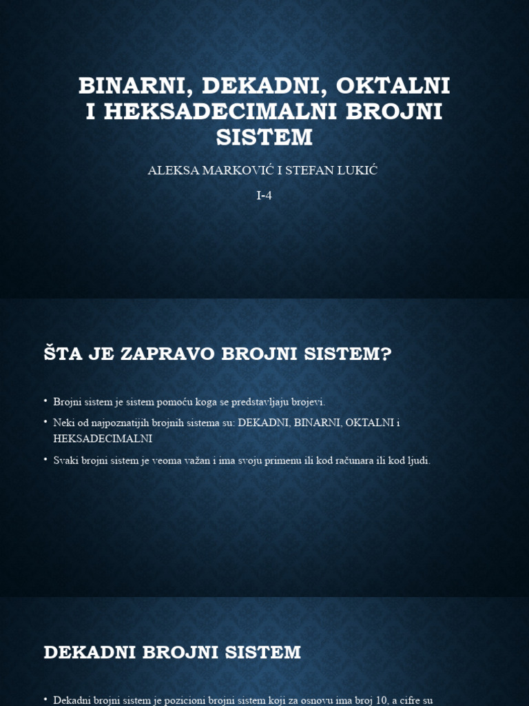 Binarni, Dekadni, Oktalni I Heksadecimalni Brojni Sistemi | PDF