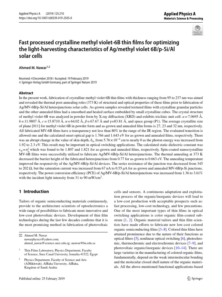 4 - Fast Processed Crystalline Methyl Violet-6b Thin Films | PDF