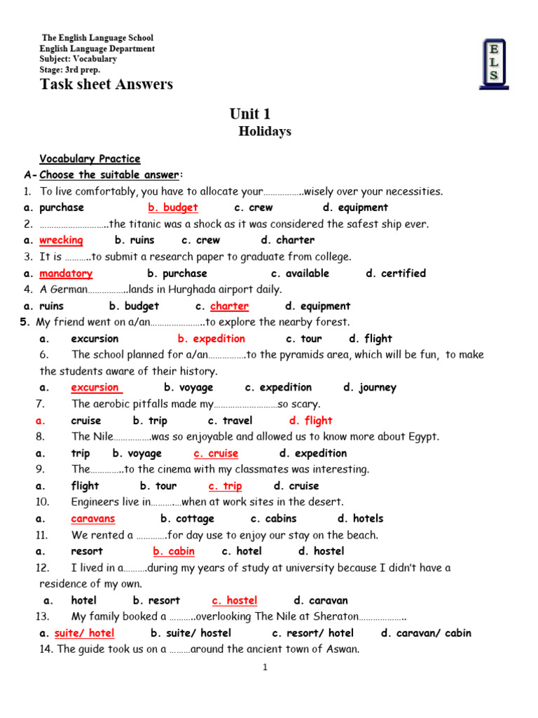 Unit 1 Multiple Choice Answers | PDF | Language Arts & Discipline