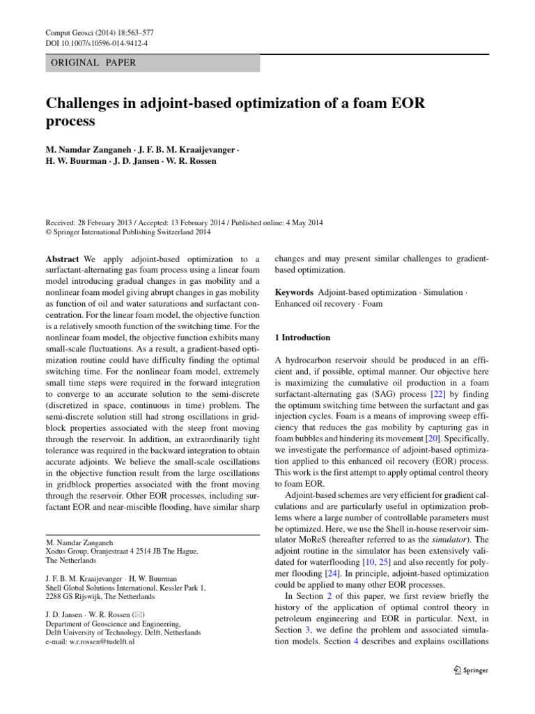 Adjoint Optimization in Foam EOR Challenges | PDF