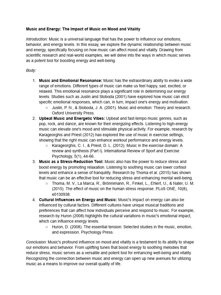 Music and Energy The Impact of Music On Mood and Vitality | PDF ...