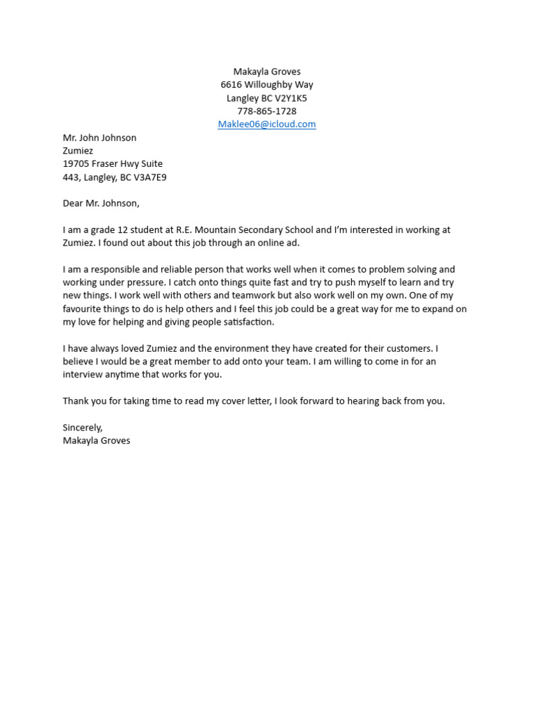 Cover Letter for Zumiez Job Application | PDF