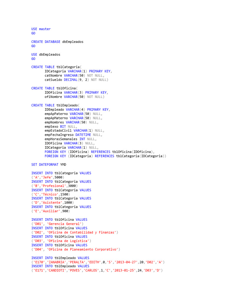 10 Script DbEmpleado | PDF | Programación de computadoras | Cibernética