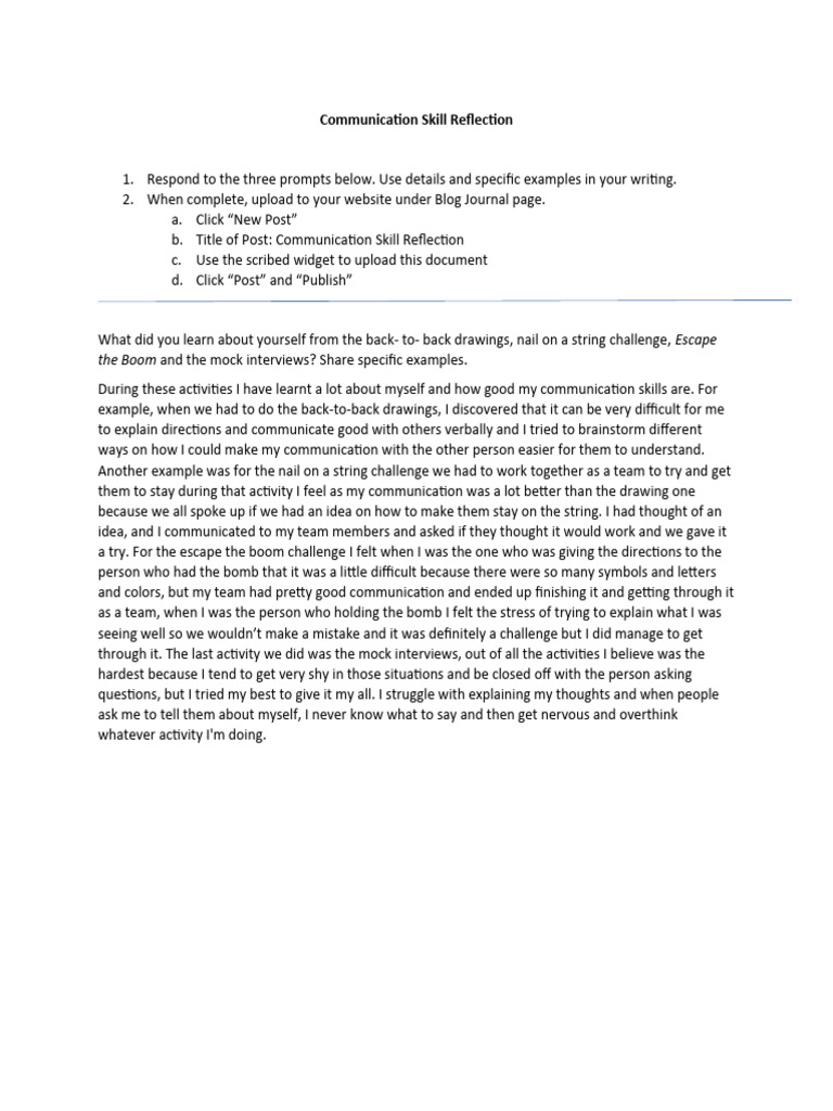 Communication Activity Reflection | PDF | Communication | Job Interview
