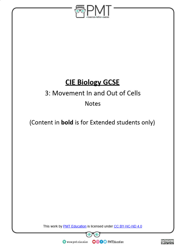 Summary Notes - Topic 3 Movement in and Out of Cells - CAIE Biology ...