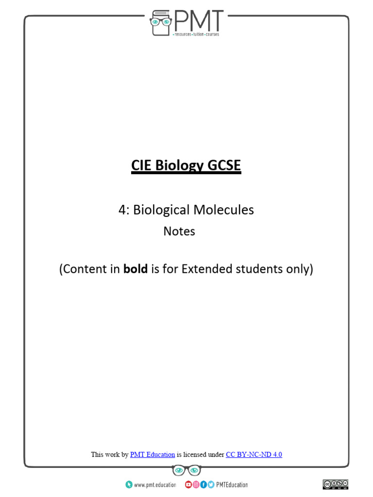Summary Notes - Topic 4 Biological Molecules - CAIE Biology IGCSE | PDF