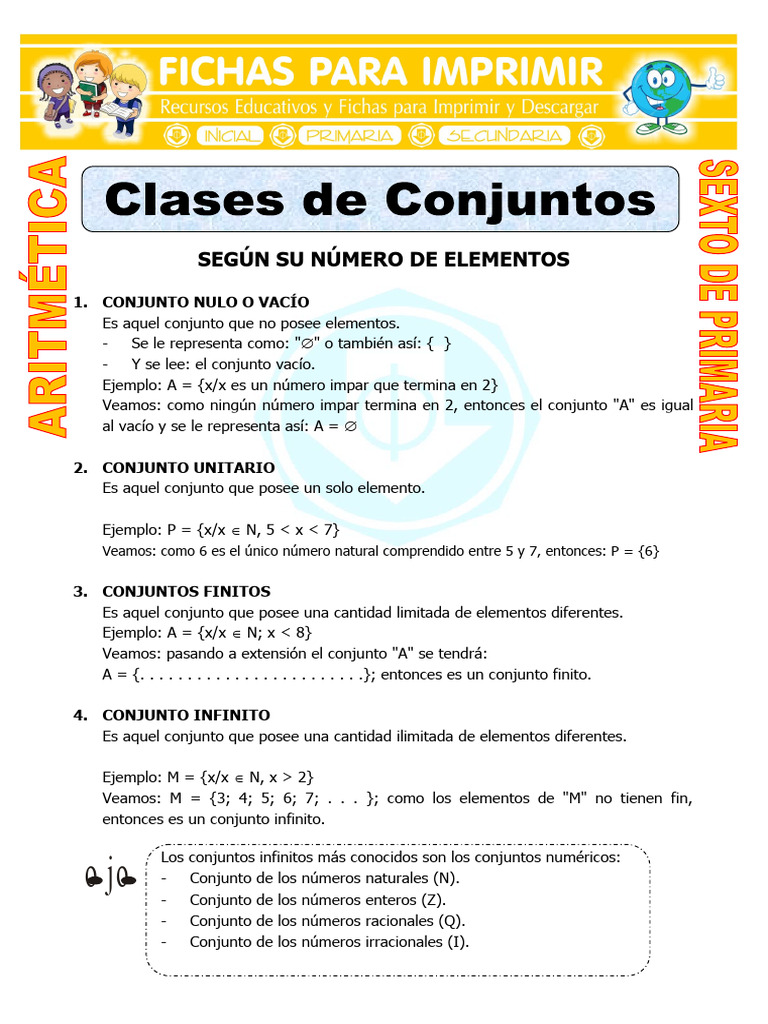 Tipos de Conjuntos para Sexto de Primaria | PDF | Conjunto (Matemáticas ...