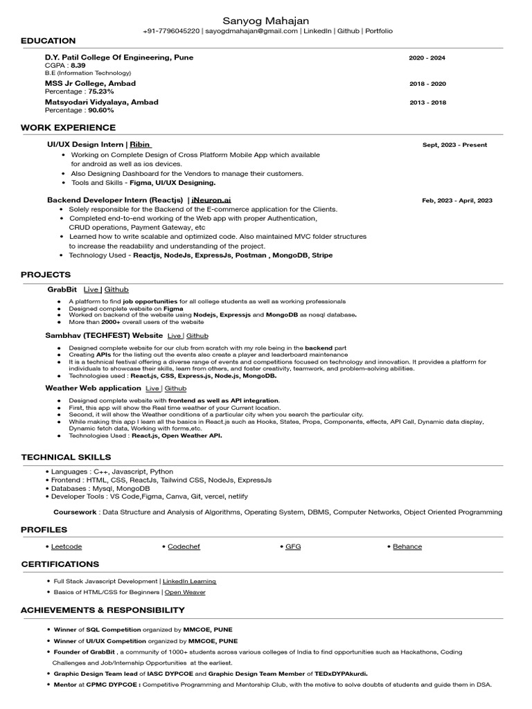 Sanyog Mahajan Resume Updated | PDF | Computing | Software Development