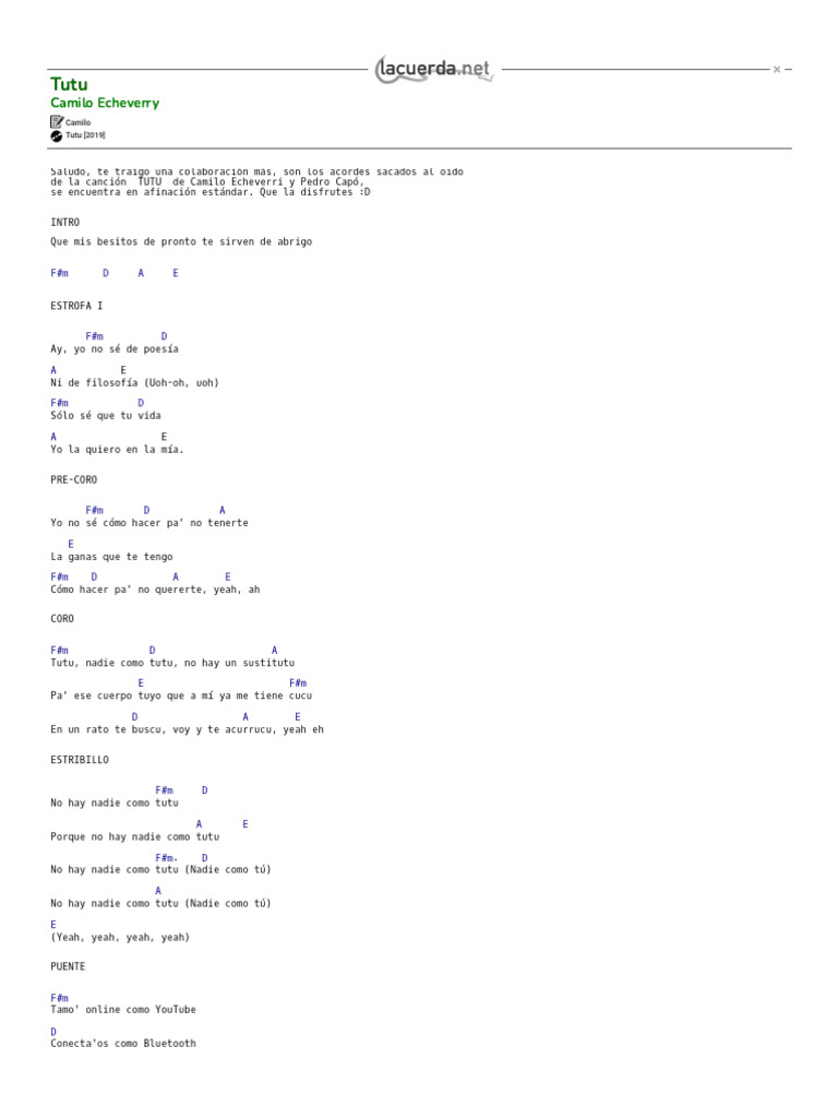TUTU, Camilo Echeverry - Acordes | PDF | Música pop | Canciones