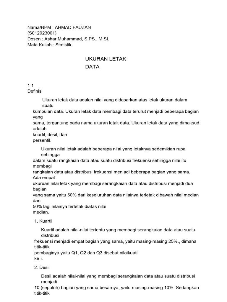 Ukuran Letak Data: Kuartil, Desil, Persentil | PDF | Sains & Matematika ...