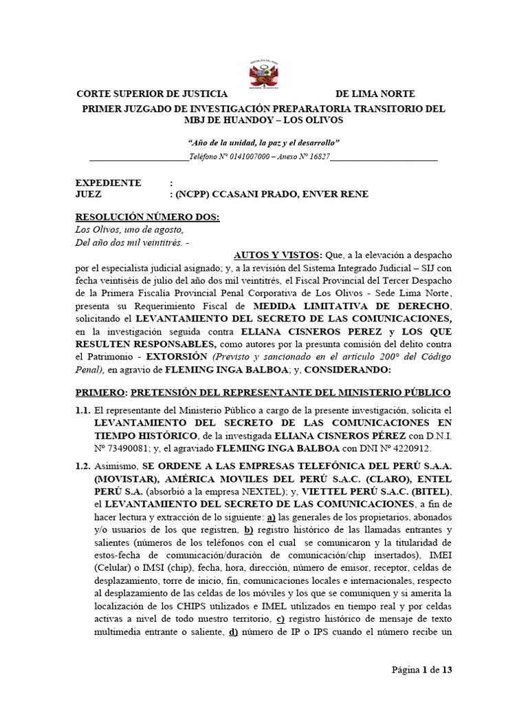 Resol. Declara Fundado y Procedente Secreto de Las Comunicaciones (Mejorado 2023) | PDF | Fiscal ...