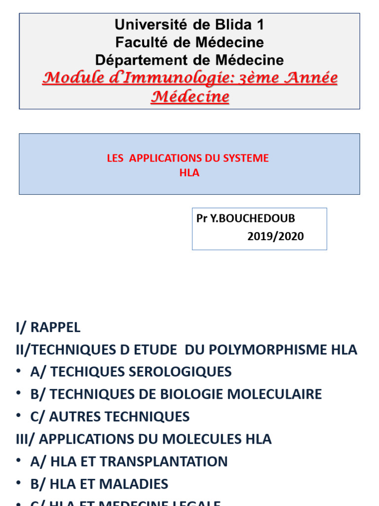 Applications du Système HLA en Médecine | PDF | Rejet de greffe ...