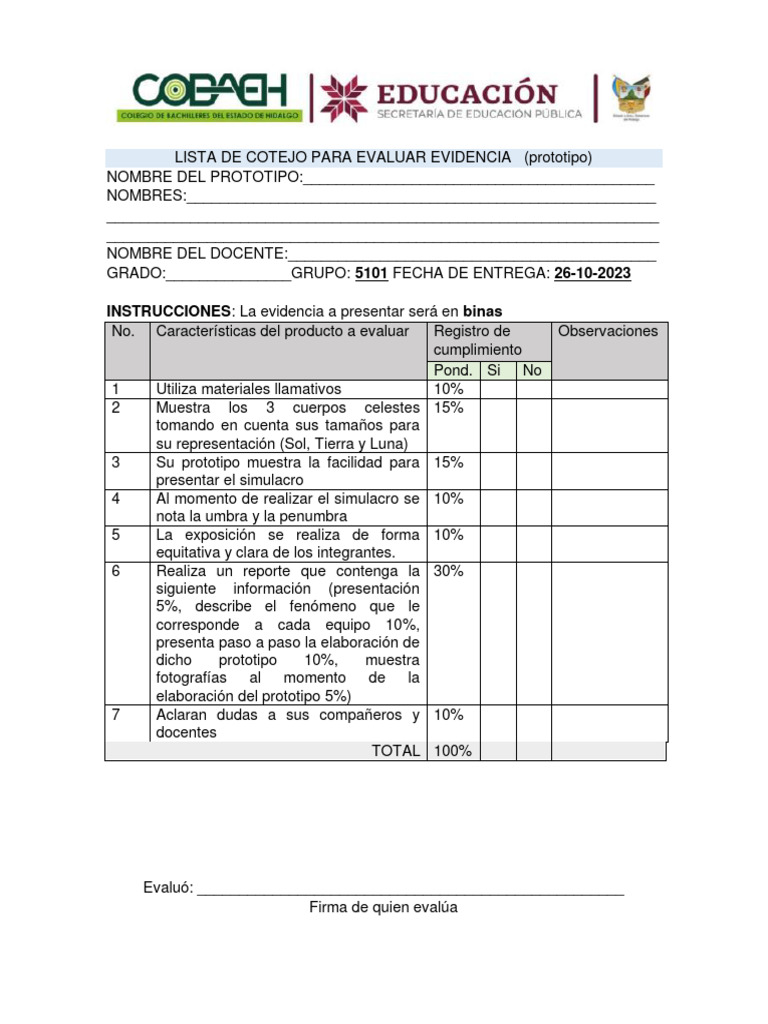 Cotejo para Evaluar Prototipos Educativos | PDF | Informática