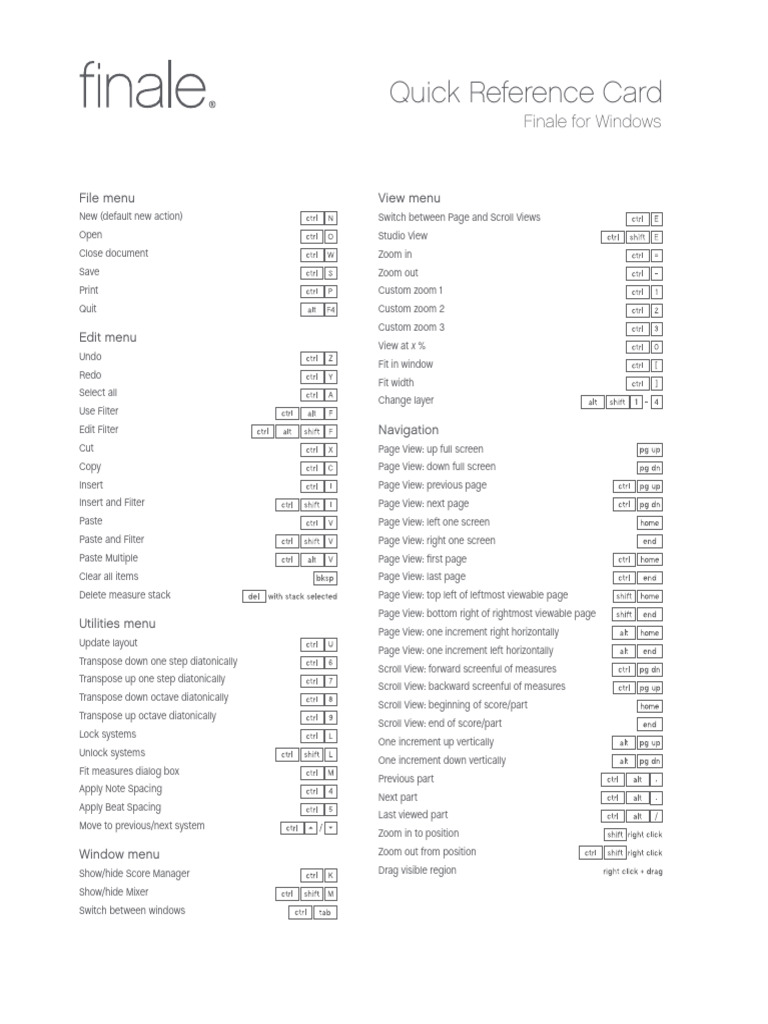 Finale v26 Quick Reference Card Window Printer Friendly | PDF ...