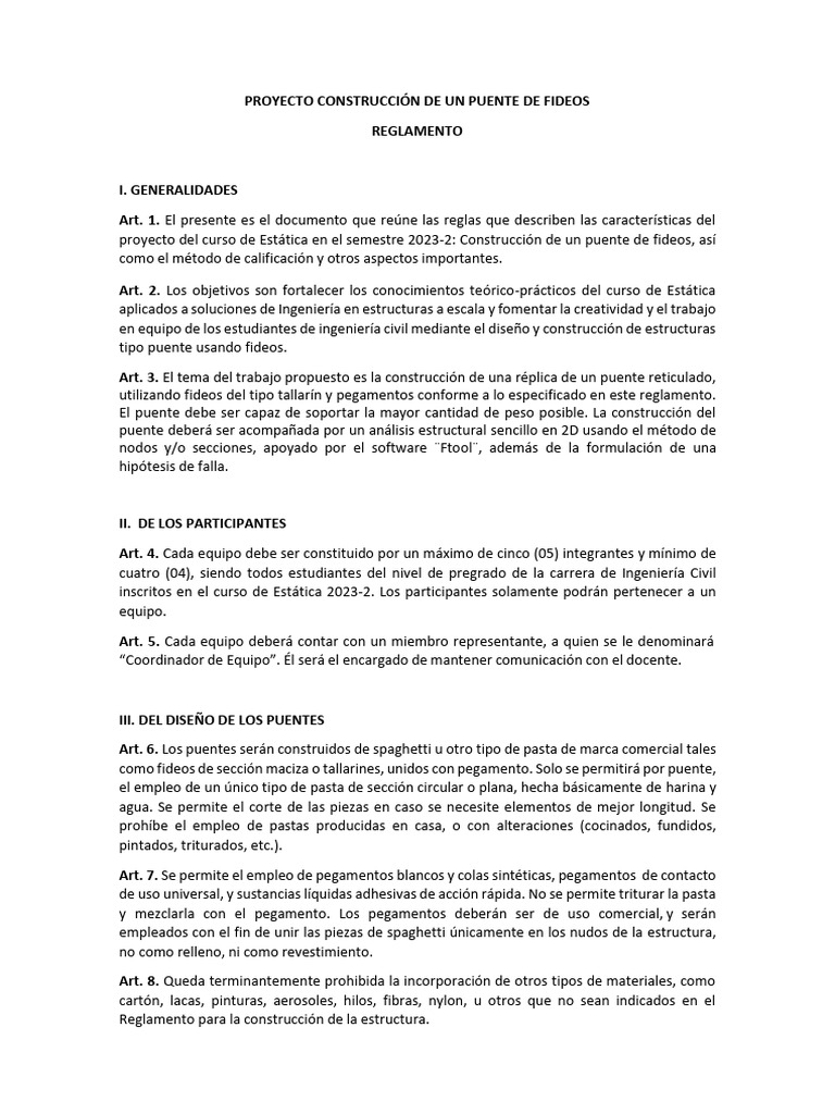Reglamento Proyecto Estructuras de Fideos | PDF