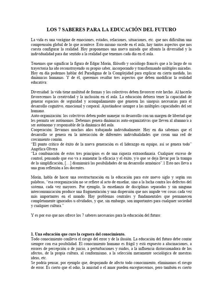 7 Saberes para la Educación Futura | PDF
