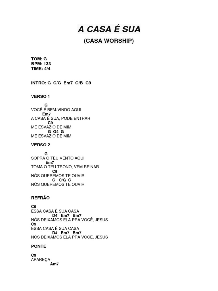 Cifra - A Casa É Sua (Casa Worship) | PDF