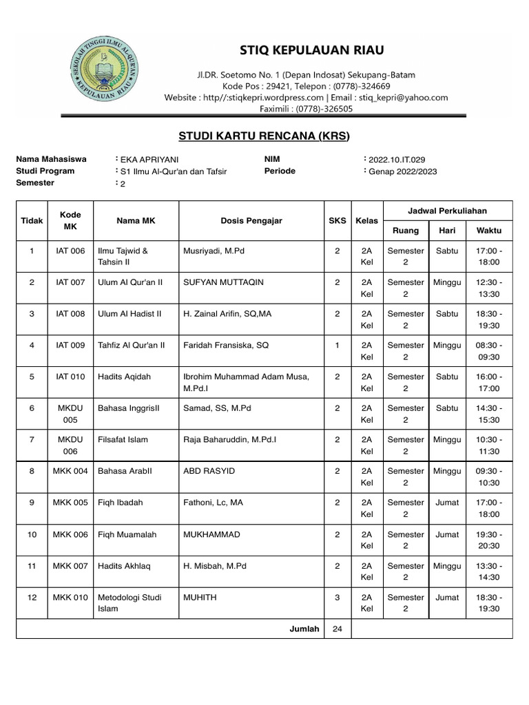 Cetak Laporan KRS Mahasiswa | PDF