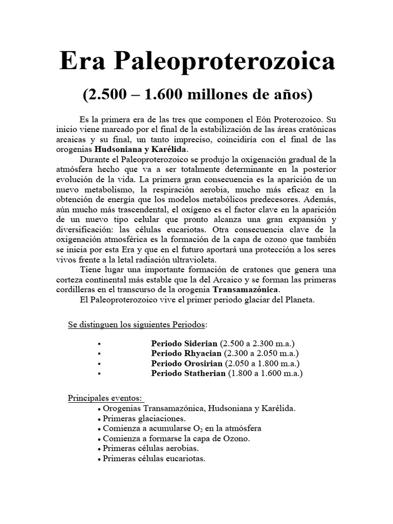 Evolución y Cambios del Paleoproterozoico | PDF | Eucariotas | Era de Hielo