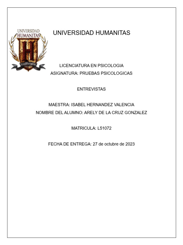 Entrevista-De La Cruz-Arely... - 1 | PDF | Especialidades Medicas | Ciencias del comportamiento