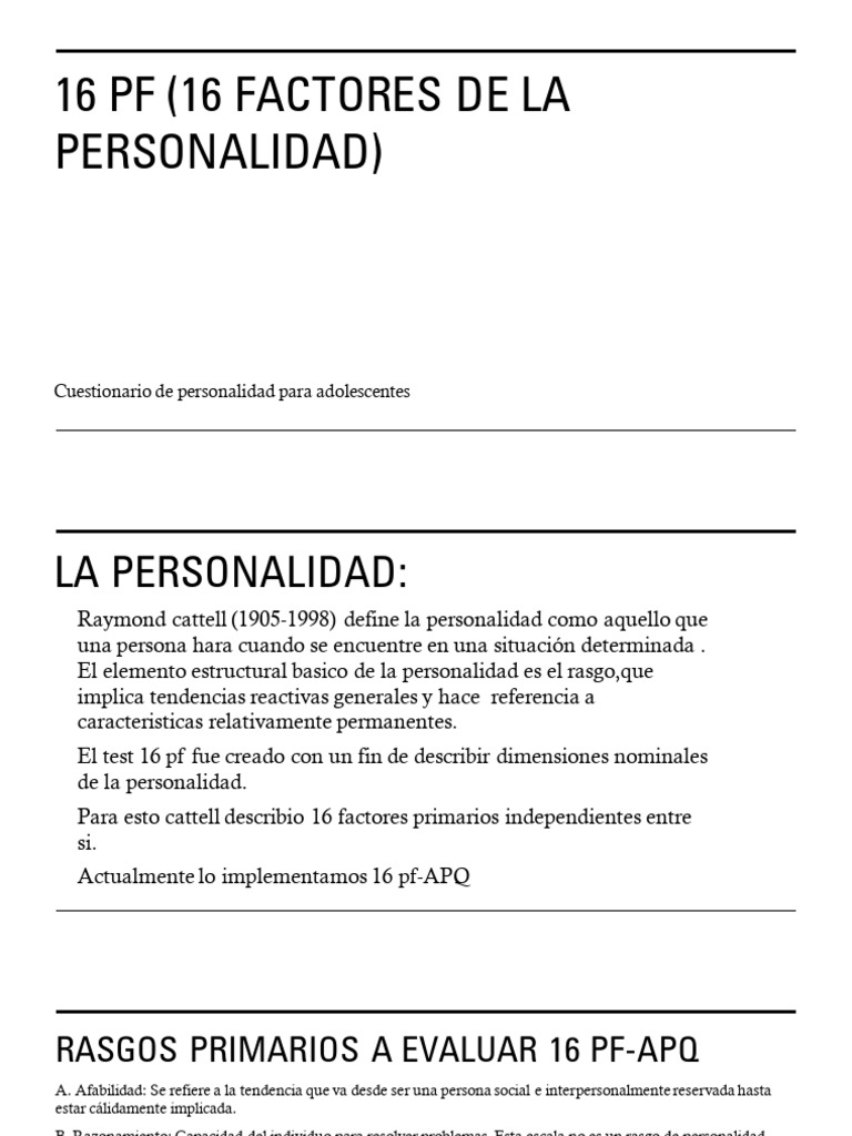 16 PF (16 Factores de La Personalidad-1 | PDF | Psicología Social ...