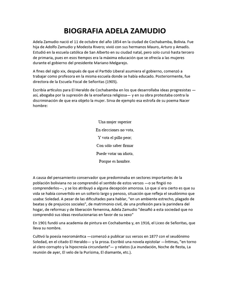 Biografia Adela Zamudio | PDF