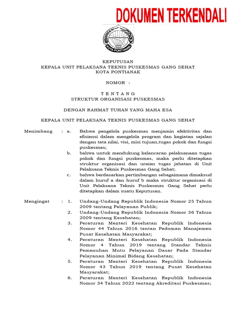 CONTOH SK Struktur Organisasi Puskesmas | PDF