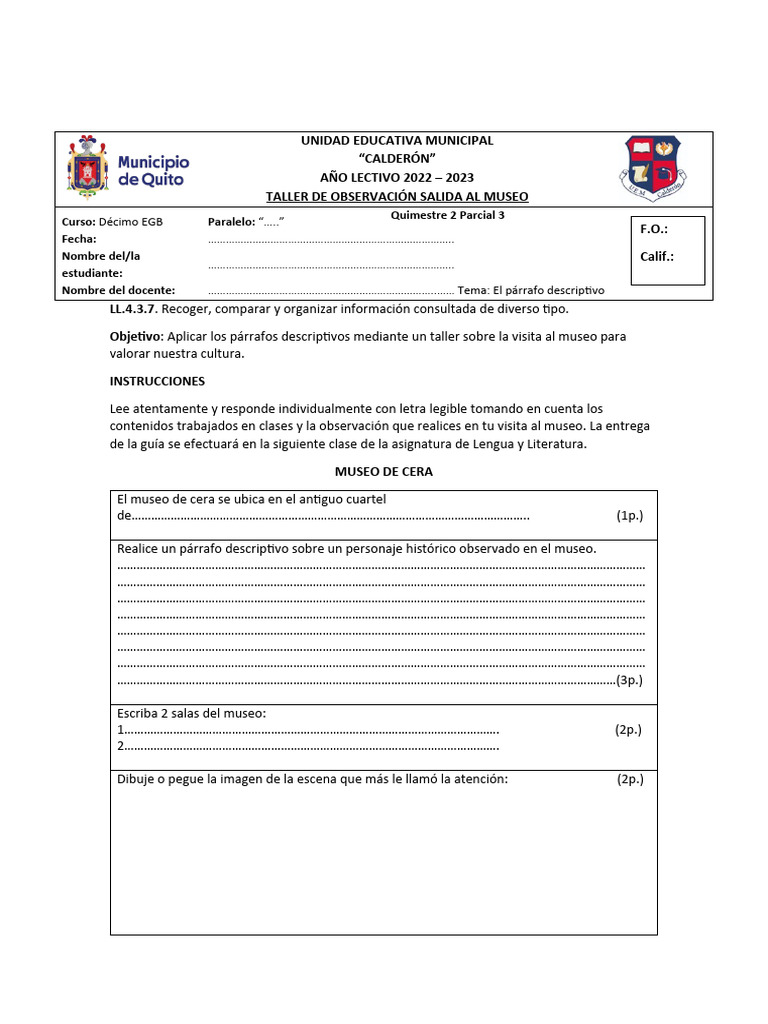 Ficha de Salida Al Museo | PDF