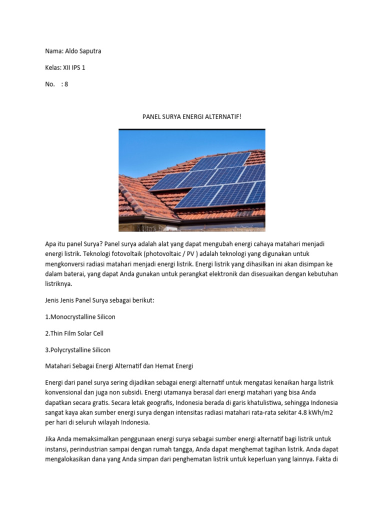 Panel Surya: Energi Alternatif Hemat Listrik | PDF