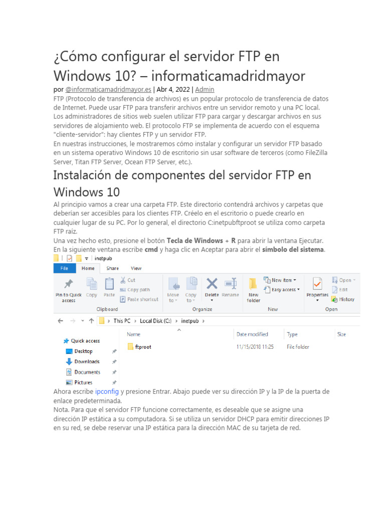 Cómo Configurar El Servidor FTP en Windows 10 | PDF