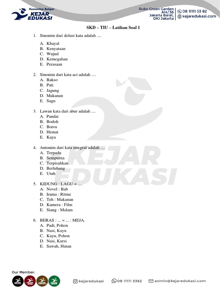 SKD - TIU - Latihan Soal 1 (SOAL) | PDF