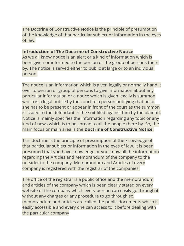 1c IV Doctrine of Constructive Notice | PDF | Lawsuit | Business Law