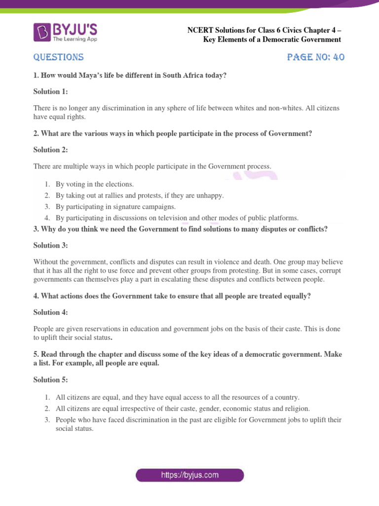 NCERT Solutions For Class 6 Civics Chapter 4 Key Elements of A ... NCERT Solutions For Class 6 Civics Chapter 4 Key Elements of A ...