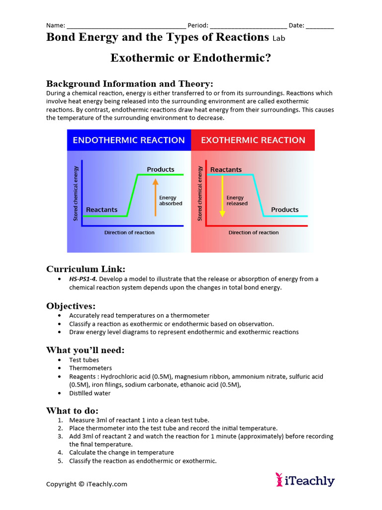 5 1 Exothermic or Endothermic Lab | PDF