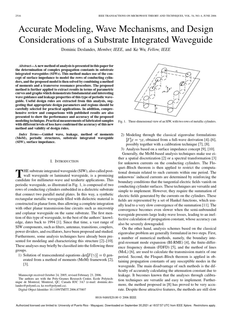 Accurate Modeling Wave Mechanisms and Design Considerations of A Substrate Integrated Waveguide ...
