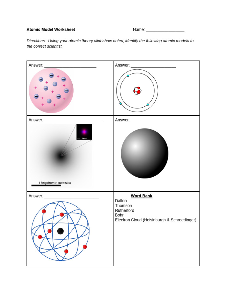 Atomic Model Worksheet qURH87b | PDF