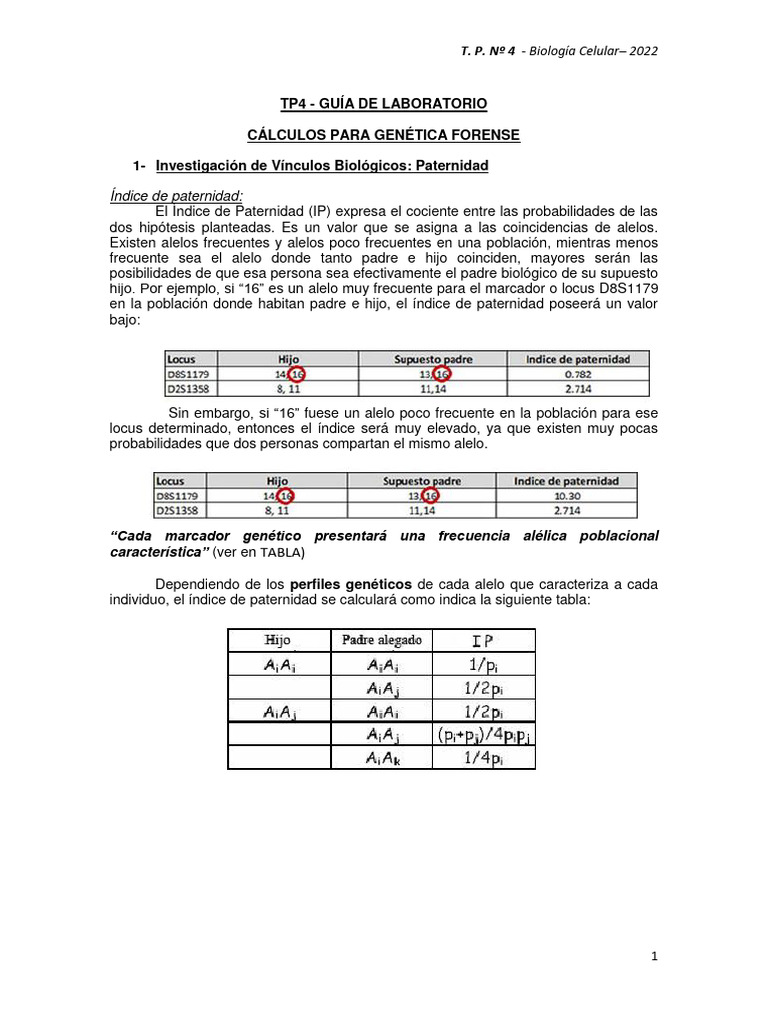 Genetica Forense 2022 TP4 Ejercicios de Calculos | PDF