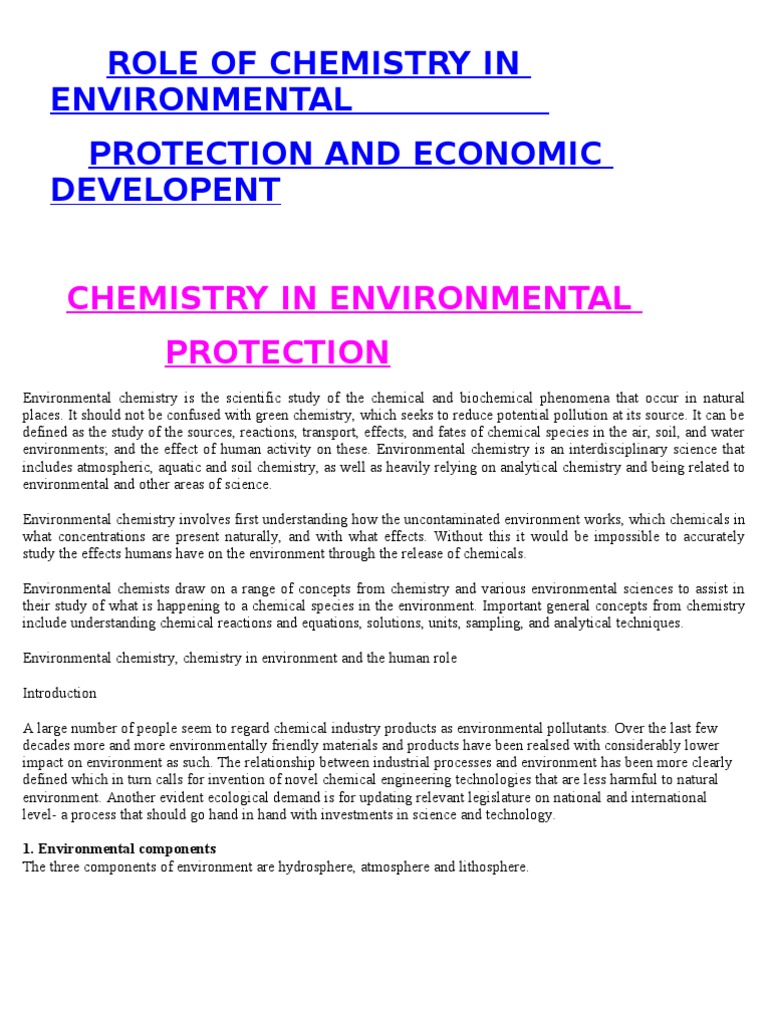Role of Chemistry | PDF | Environmental Chemistry | Atmosphere Of Earth