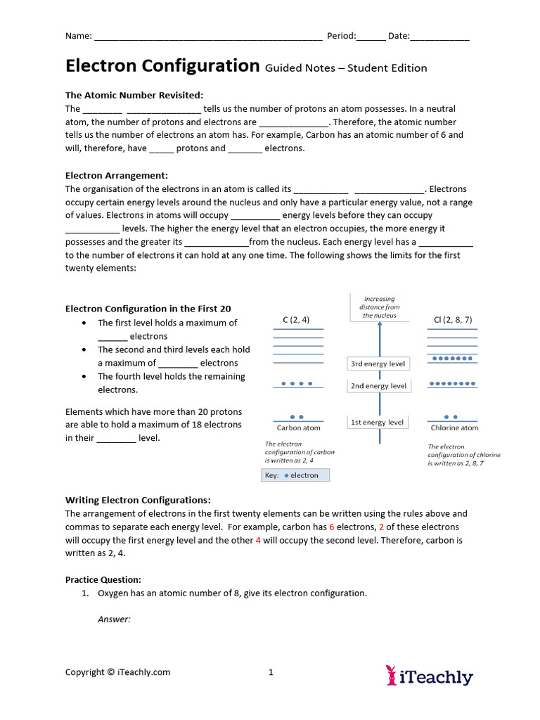 1 6 Guided Notes Se Electron Configuration Pdf