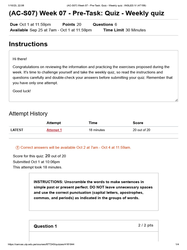 Weekly Quiz Instructions and Results | PDF | Languages | Foreign ...