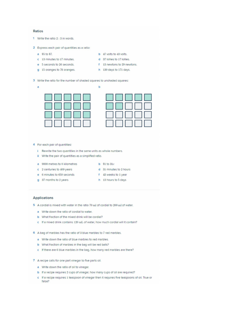 Ratios Worksheet | PDF