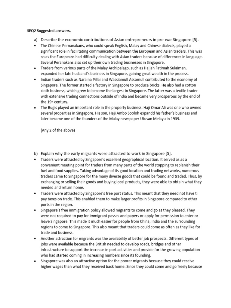 Sec 1 Chapter 4 SEQ2 Suggested Answers | PDF | Immigration | Singapore