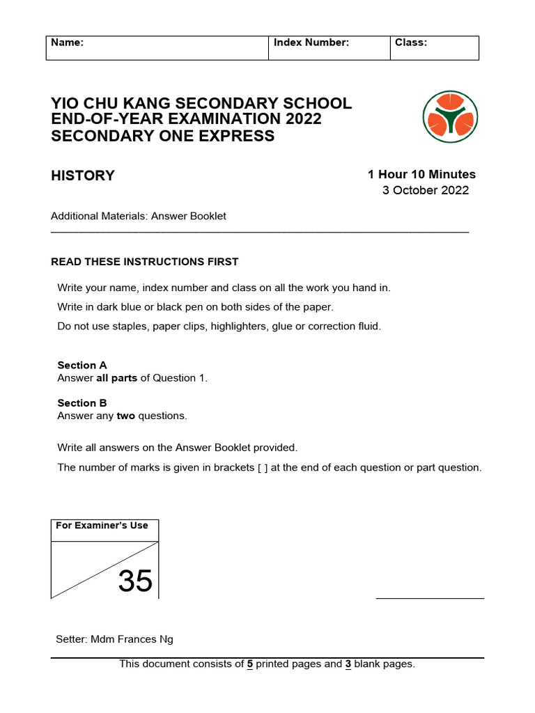 EOY History Sec 1 2022 | PDF | Singapore | World Politics