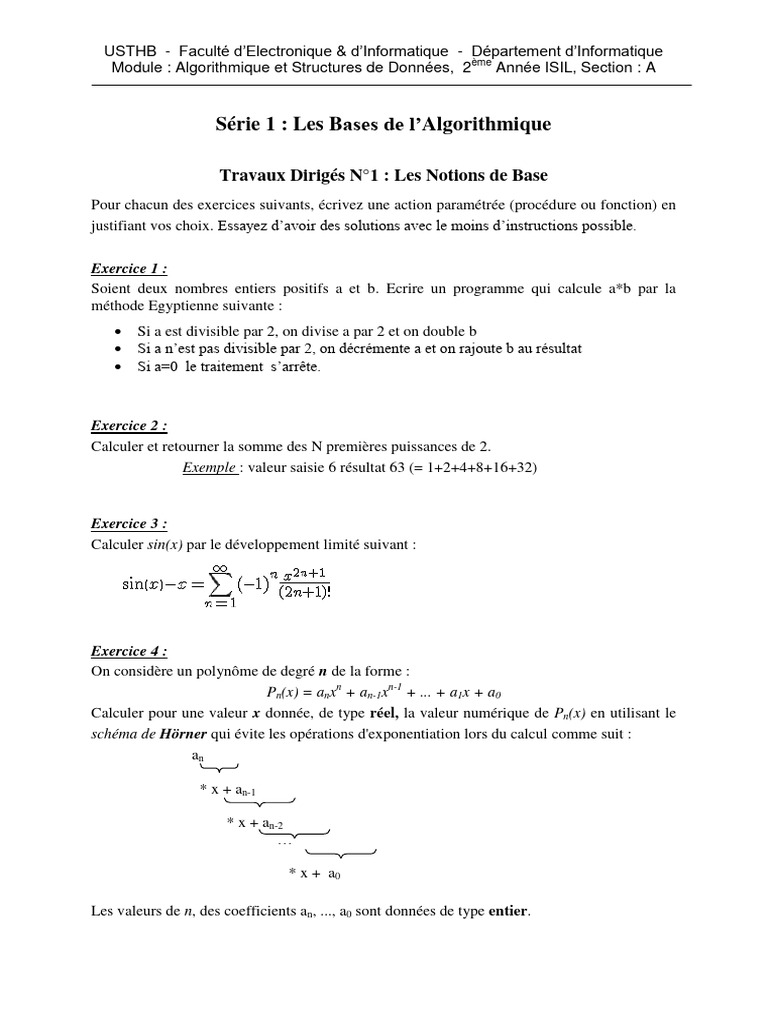 Exercices d'Algorithmique et de Structures | PDF | Algèbre | Algèbre générale
