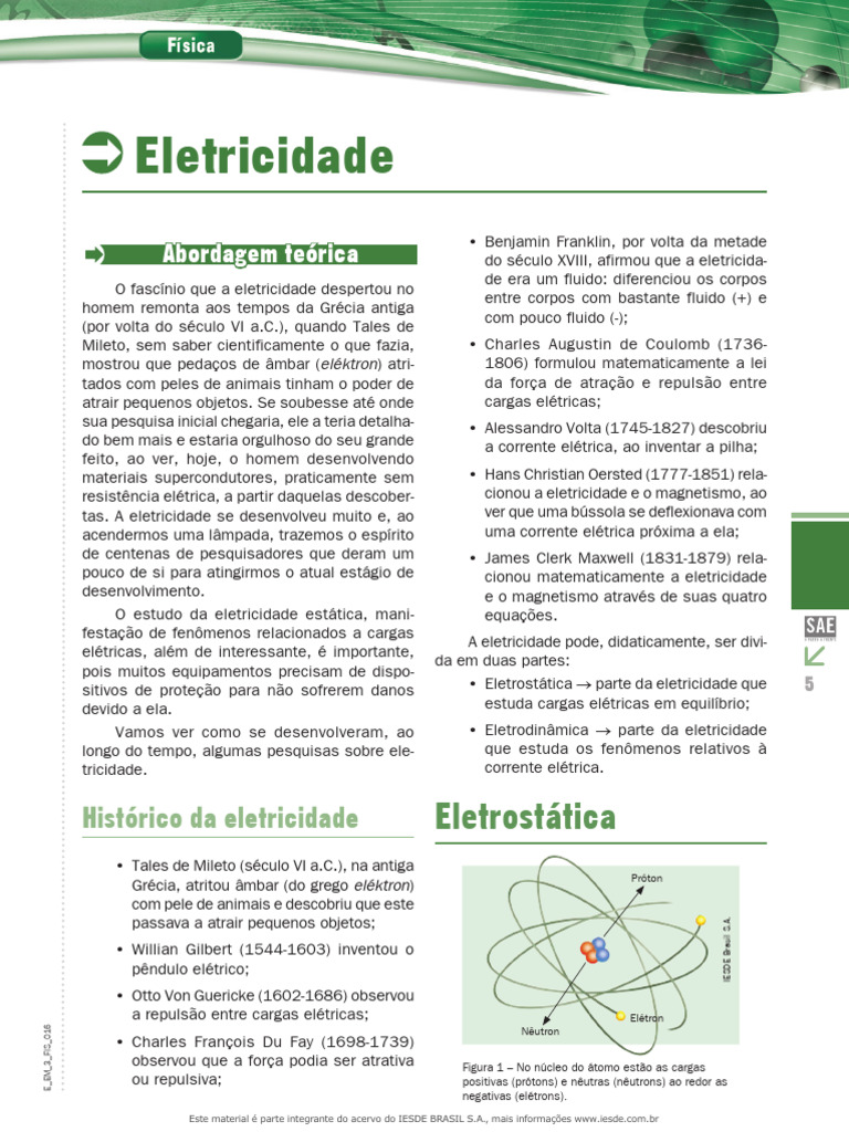 1 Aula 1 - Introducao A Eletricidade | PDF